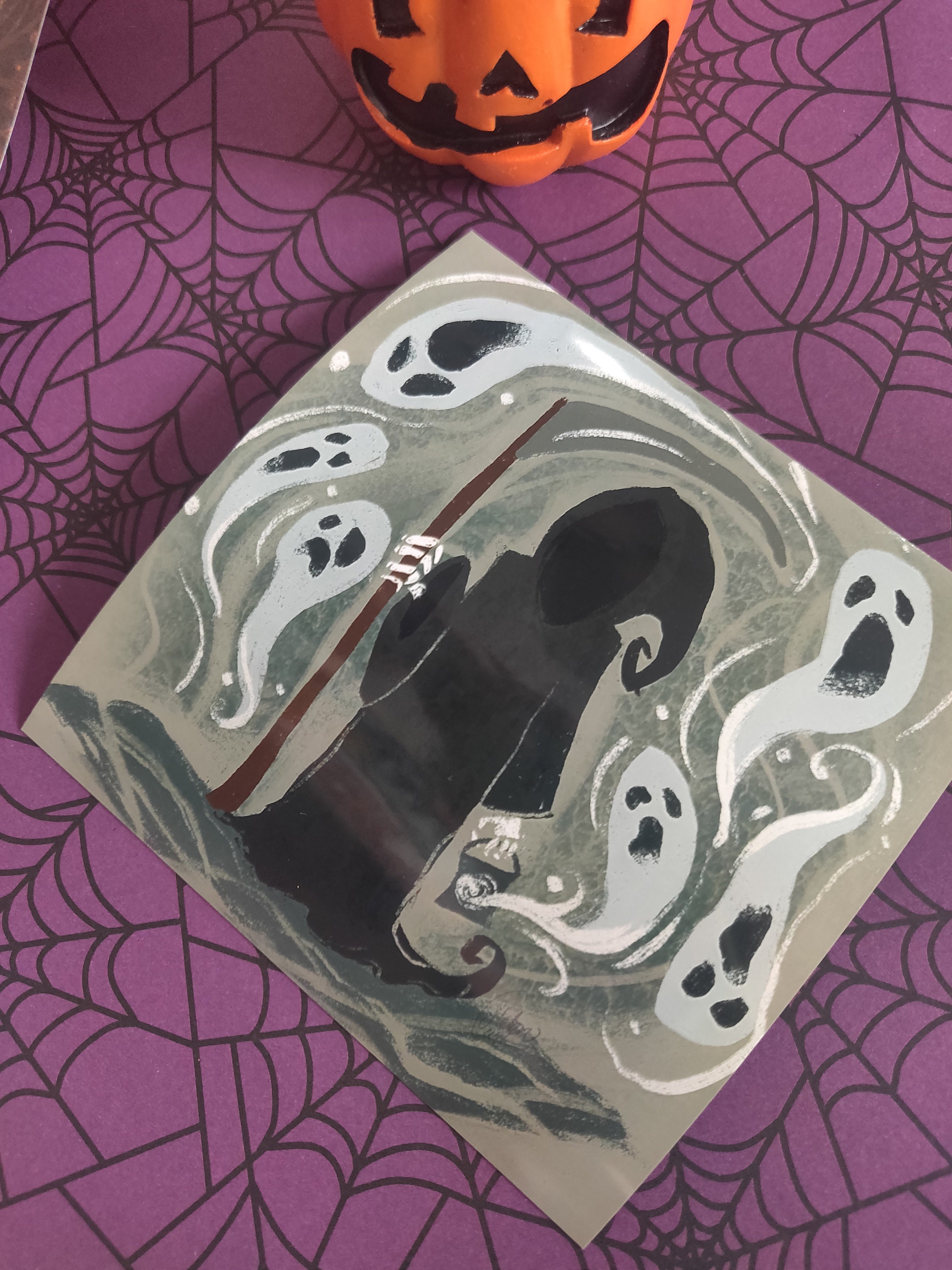 Grim Reaper 4x4 Mini Art Print Spooky Art Halloween Art - Etsy