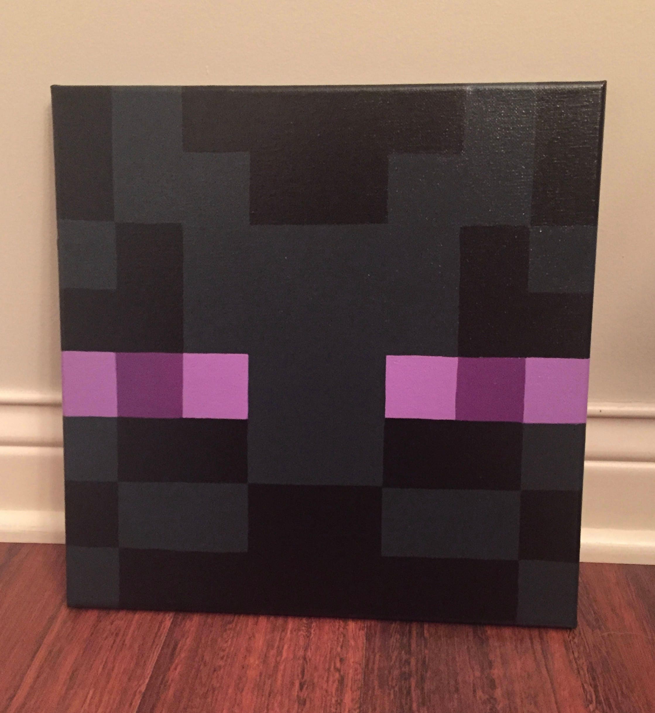 Pintado a mano Pixel Art Enderman Inspirado en Minecraft | Etsy