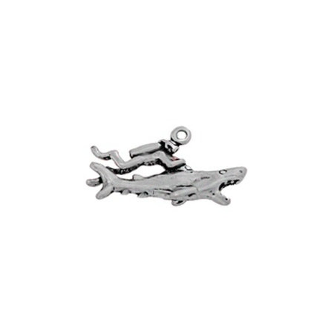 Scuba Diving Charm Sterling Silver Scuba Diver and Shark Charm Scuba ...