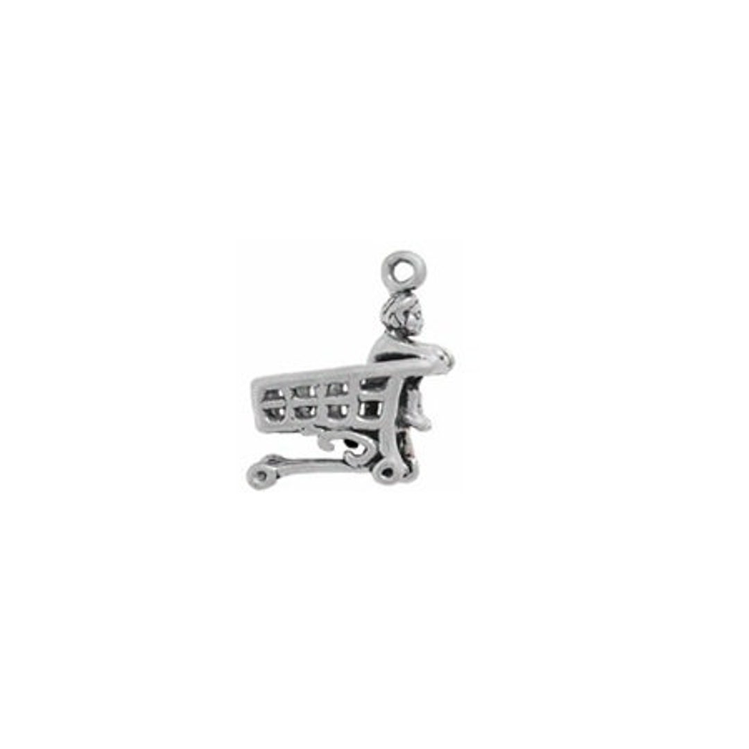 Grocery Cart Charm, Shopping Cart Charm, Sterling Silver, Shopping Cart ...