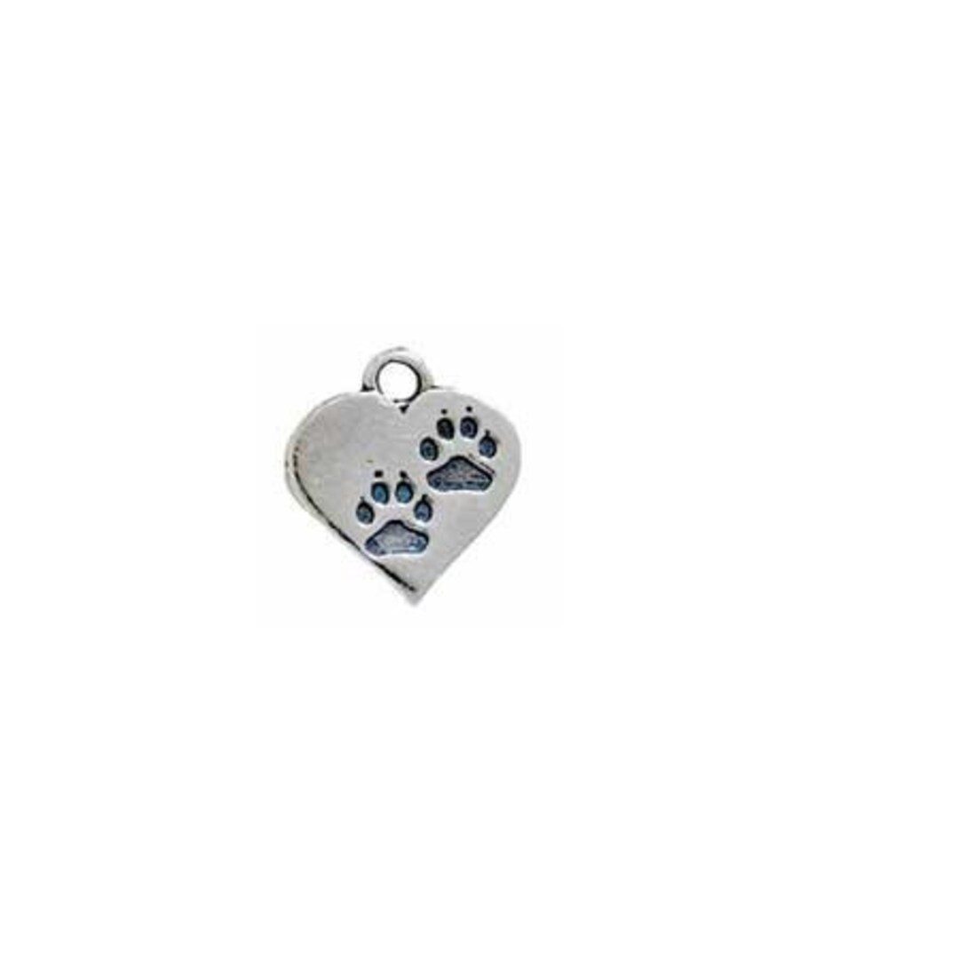 Dog Paw Print Charm Sterling Silver, Paw Prints on My Heart Charm, Paw ...