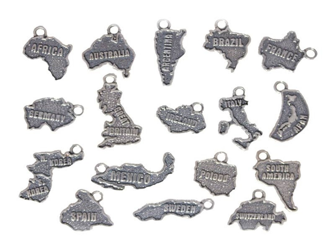 Sterling Silver Country Charms, Travel Jewelry, Vacation Jewelry - Etsy