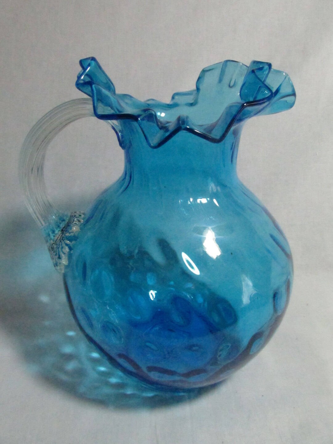 Beacon Glass Blue Inverted Coin Dot Glass Pitcher Hand Blown With ...