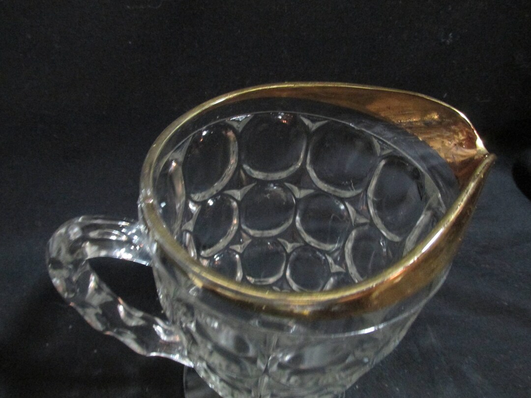Jeannette Glass Thumbprint Pattern Heavy Pitcher With Gold Trim Rim ...