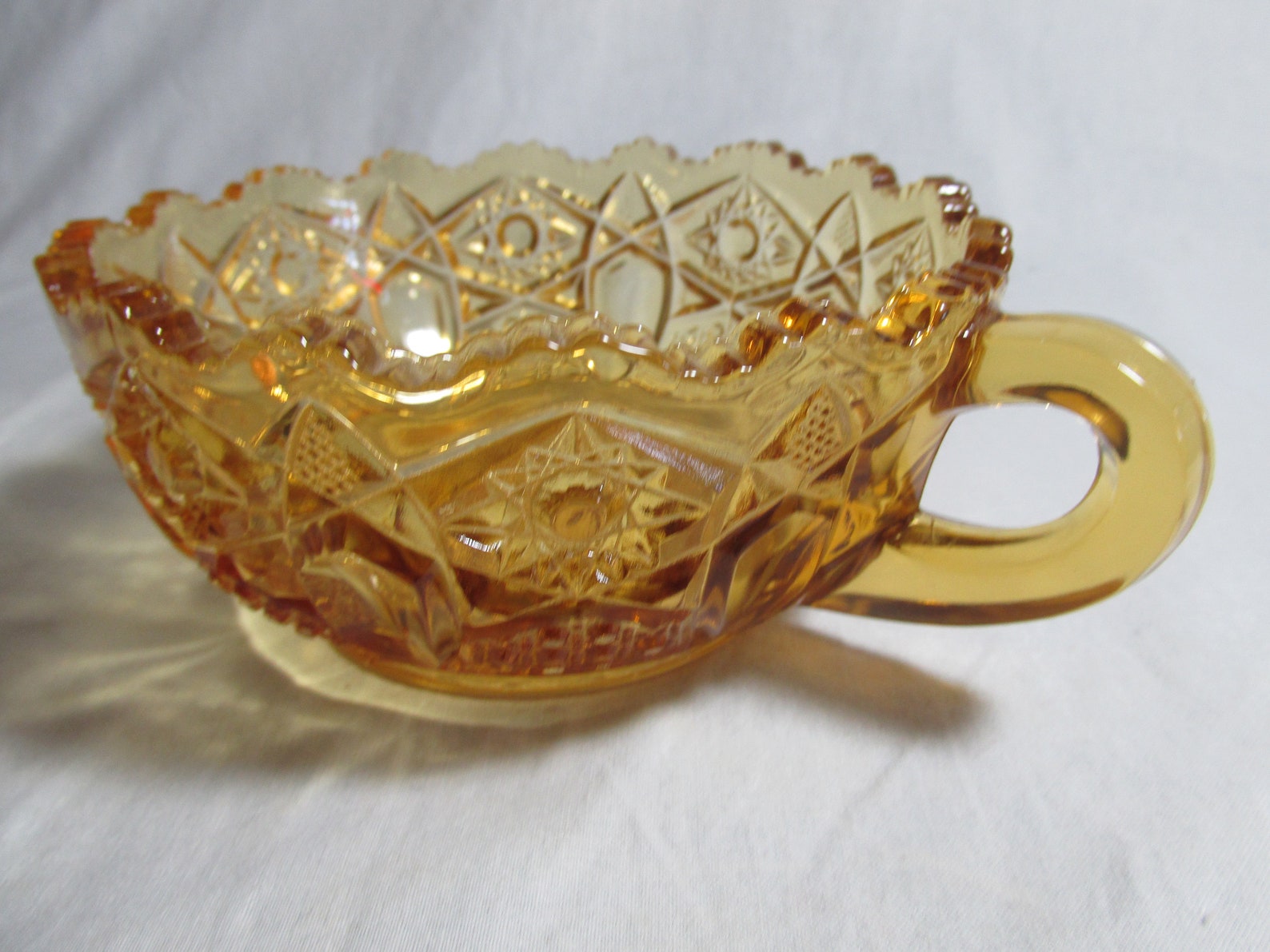 L E Smith Amber Cut Glass One Handle Finger Bowl or Candy Dish - Etsy