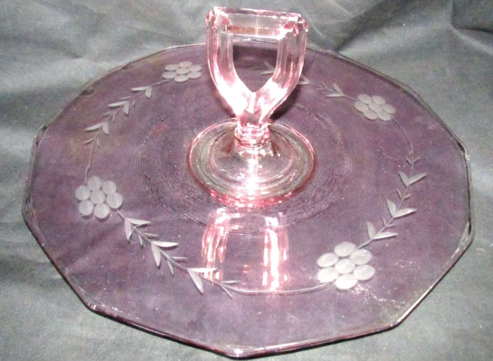 Pink Depression Tidbit Sandwich Serving Tray With Center Handle and ...