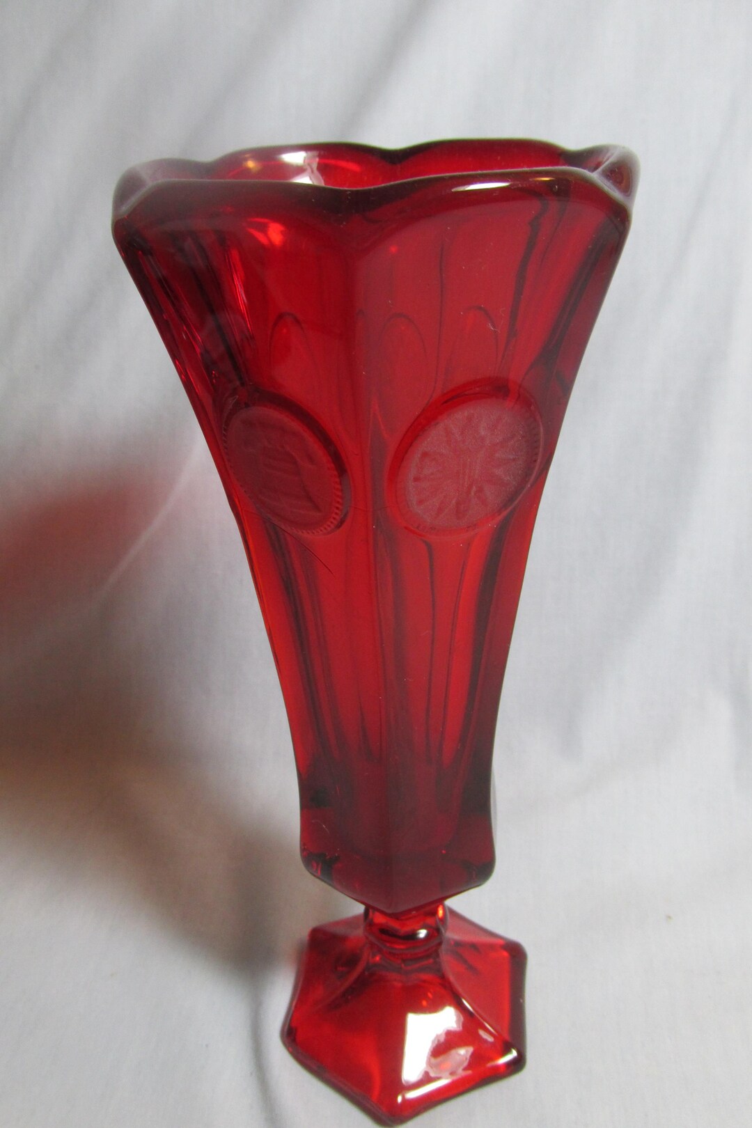 Fostoria Glass Ruby Red Vase With Hexagon Base - Etsy