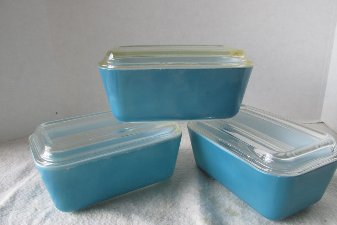 Pyrex Rectangle Blue Glass Refrigerator Dishes, Set of 3, as Is - Etsy