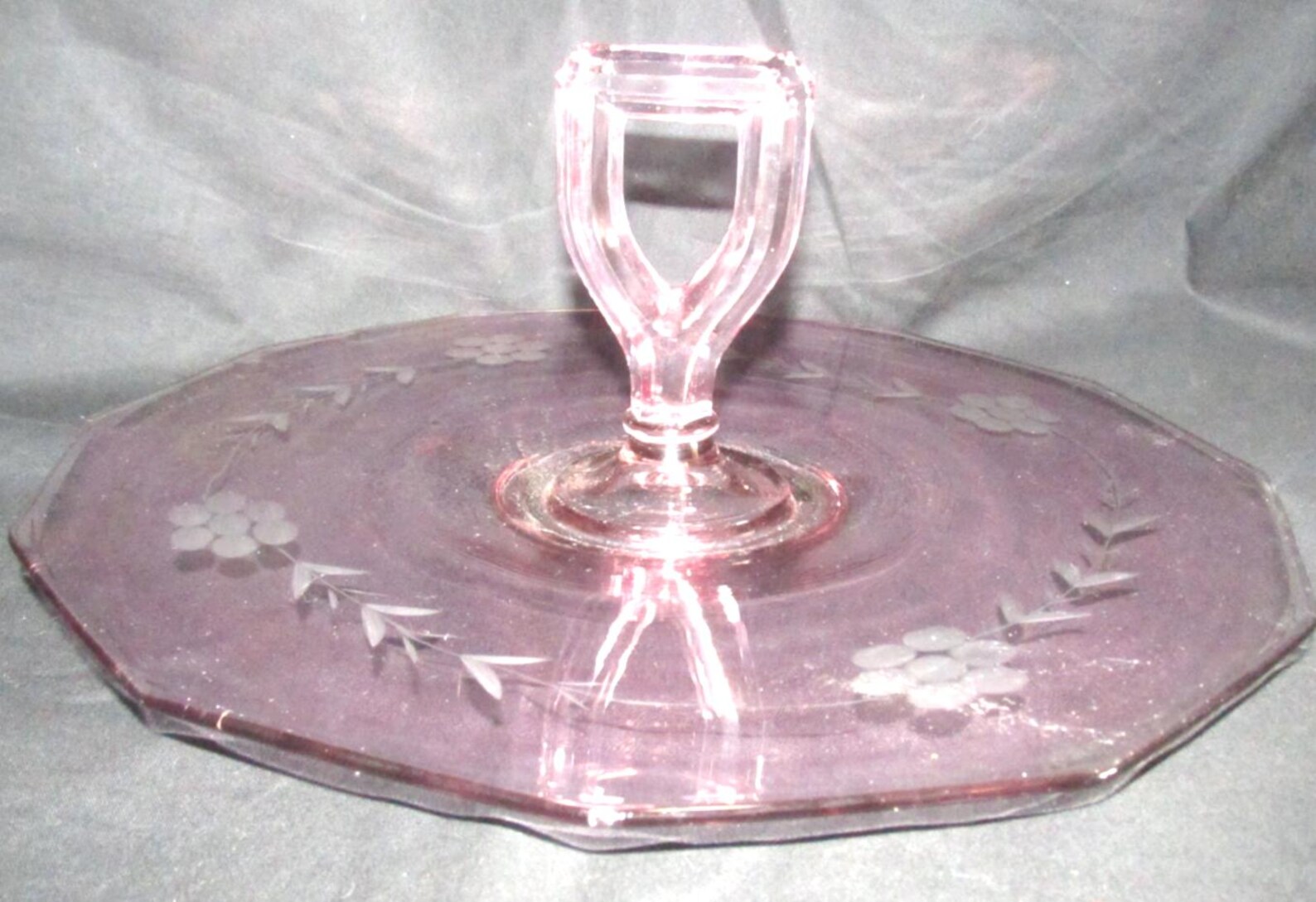 Pink Depression Tidbit Sandwich Serving Tray With Center Handle and ...