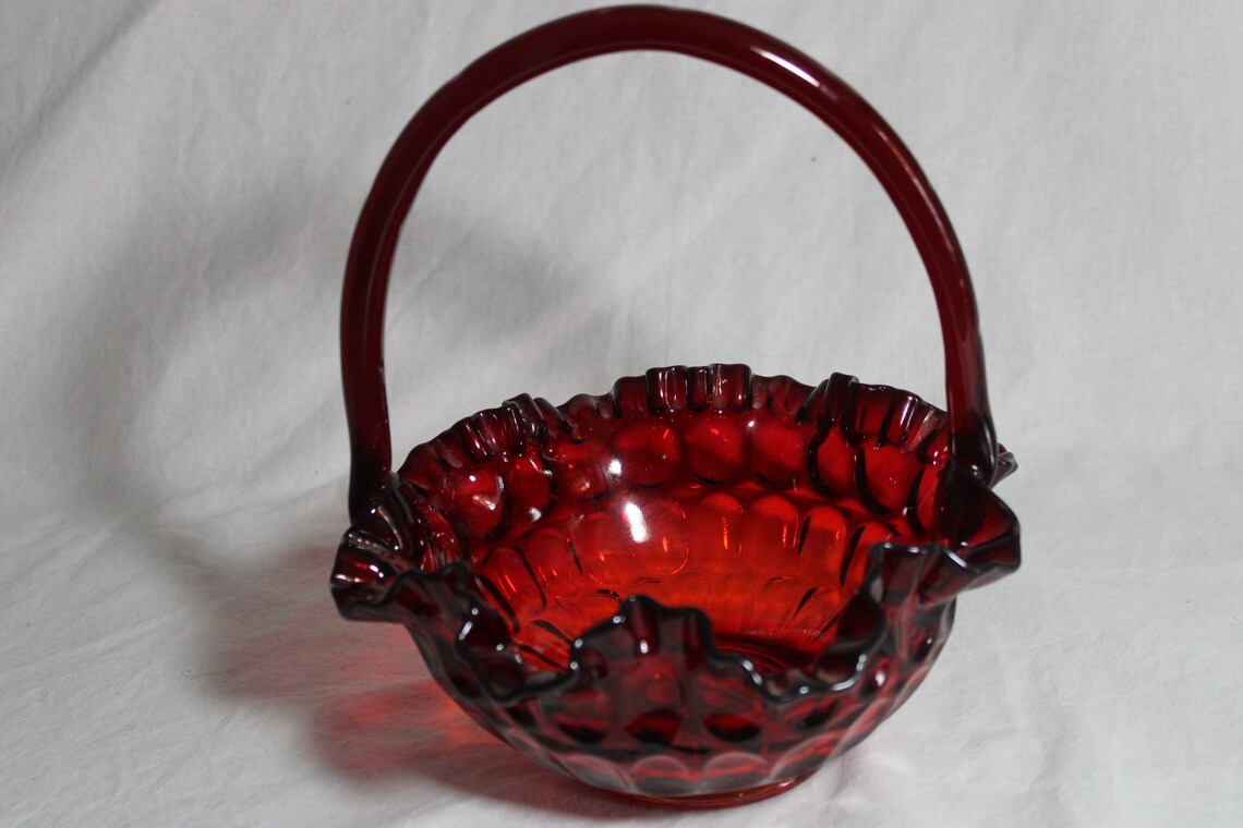 Fenton Art Glass Ruby Red 8 Brides Basket Thumbprint - Etsy
