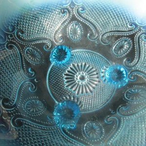 Jefferson Glass Blue Opalescent Pinched Ruffled Edge, 3 Toed Knob Feet ...