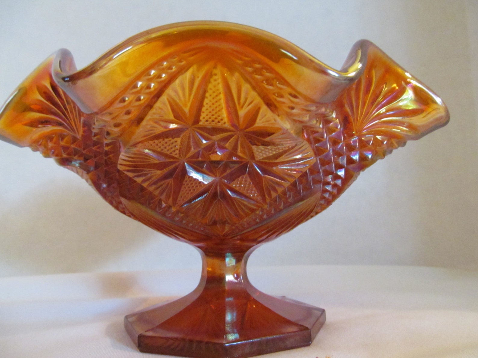 Imperial Glass Compote Marigold Scroll Embossed Scalloped Edge Eastern ...