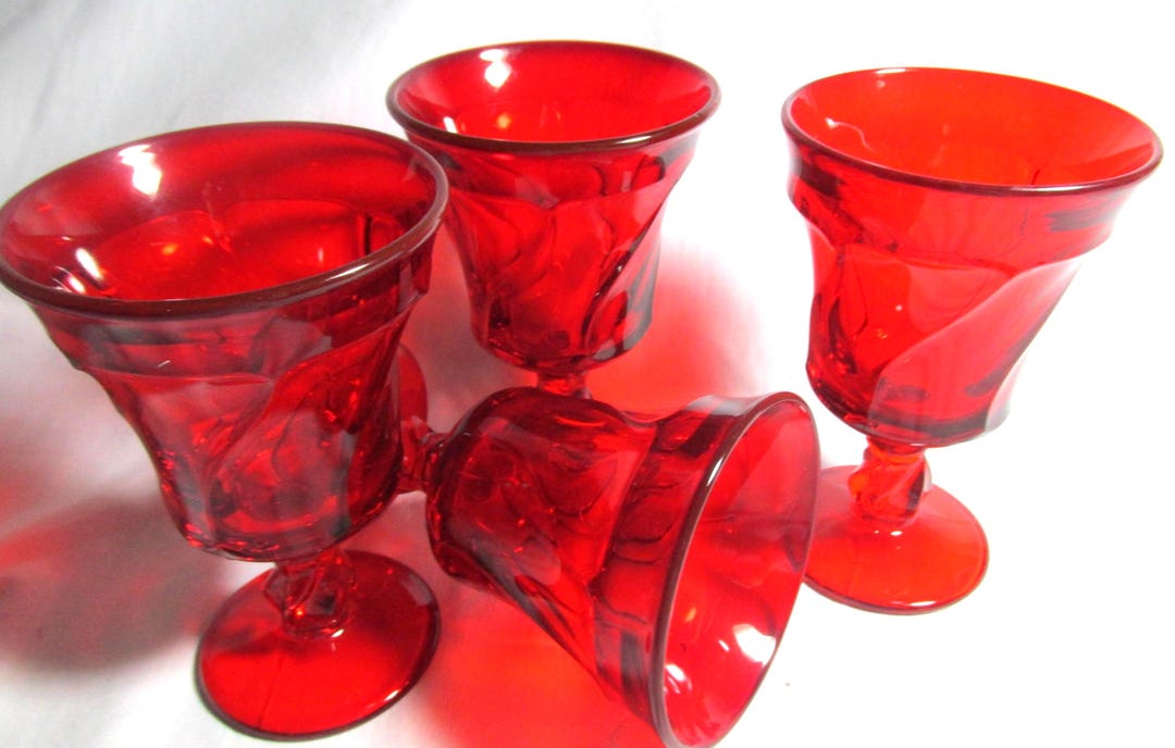 Fostoria Ruby Red Swirl Water Goblet, Footed Base, Choice of Set of 4 ...