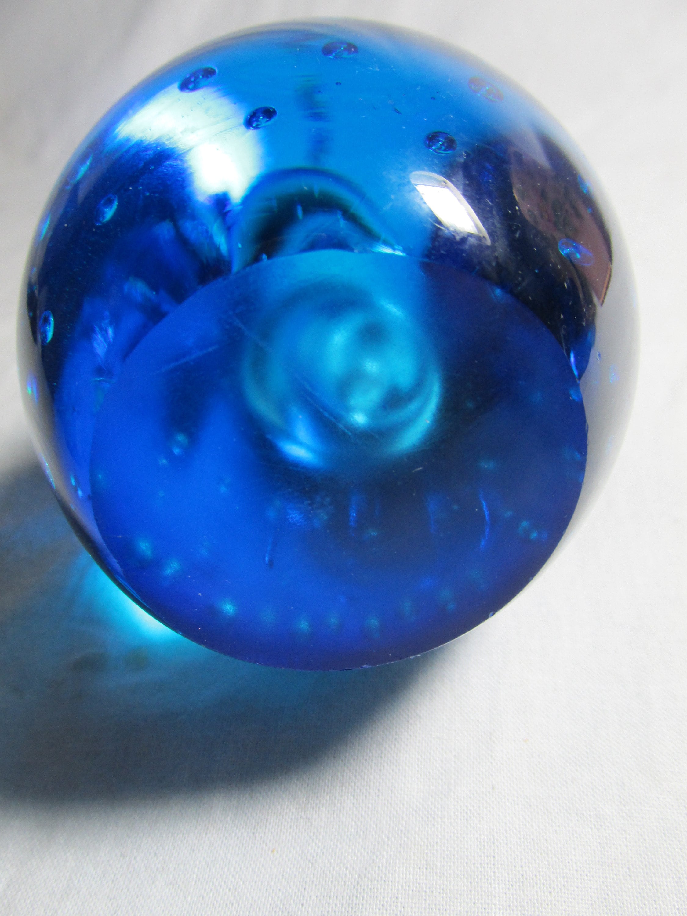 Hand Blown Colonial Blue Paperweight With Spiral Bubbles Inside and ...