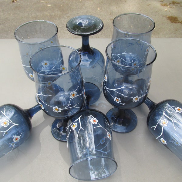 Footed Blue Drinking Glasses Etsy