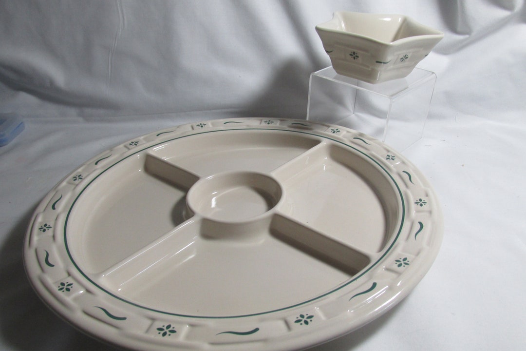 Longaberger Pottery 13 Inch Round Divided Serving Platter With 5 Inch ...