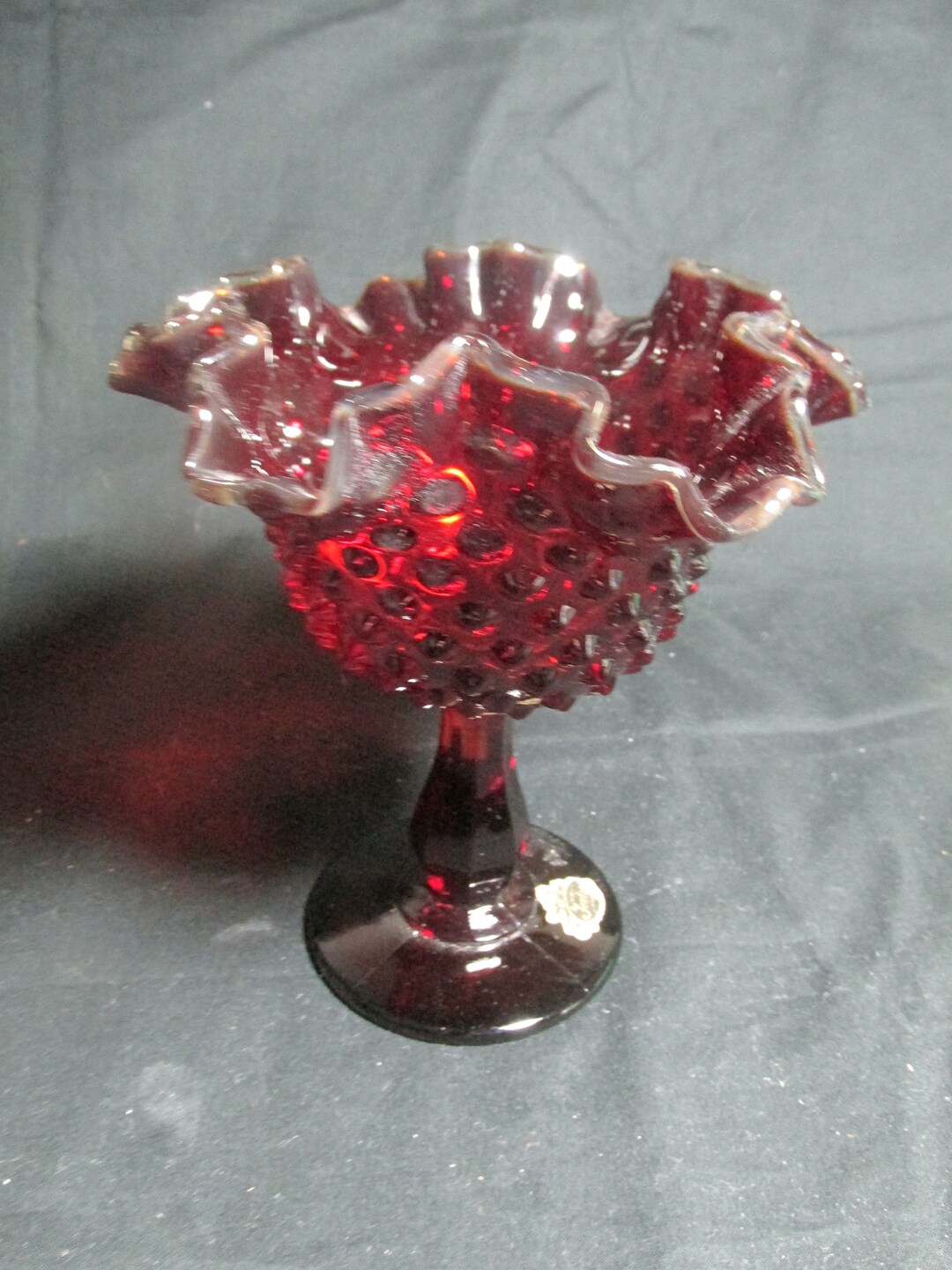 Fenton Ruby Red Hobnail Candy Compote With Ruffled Crimped Edge 1970s ...