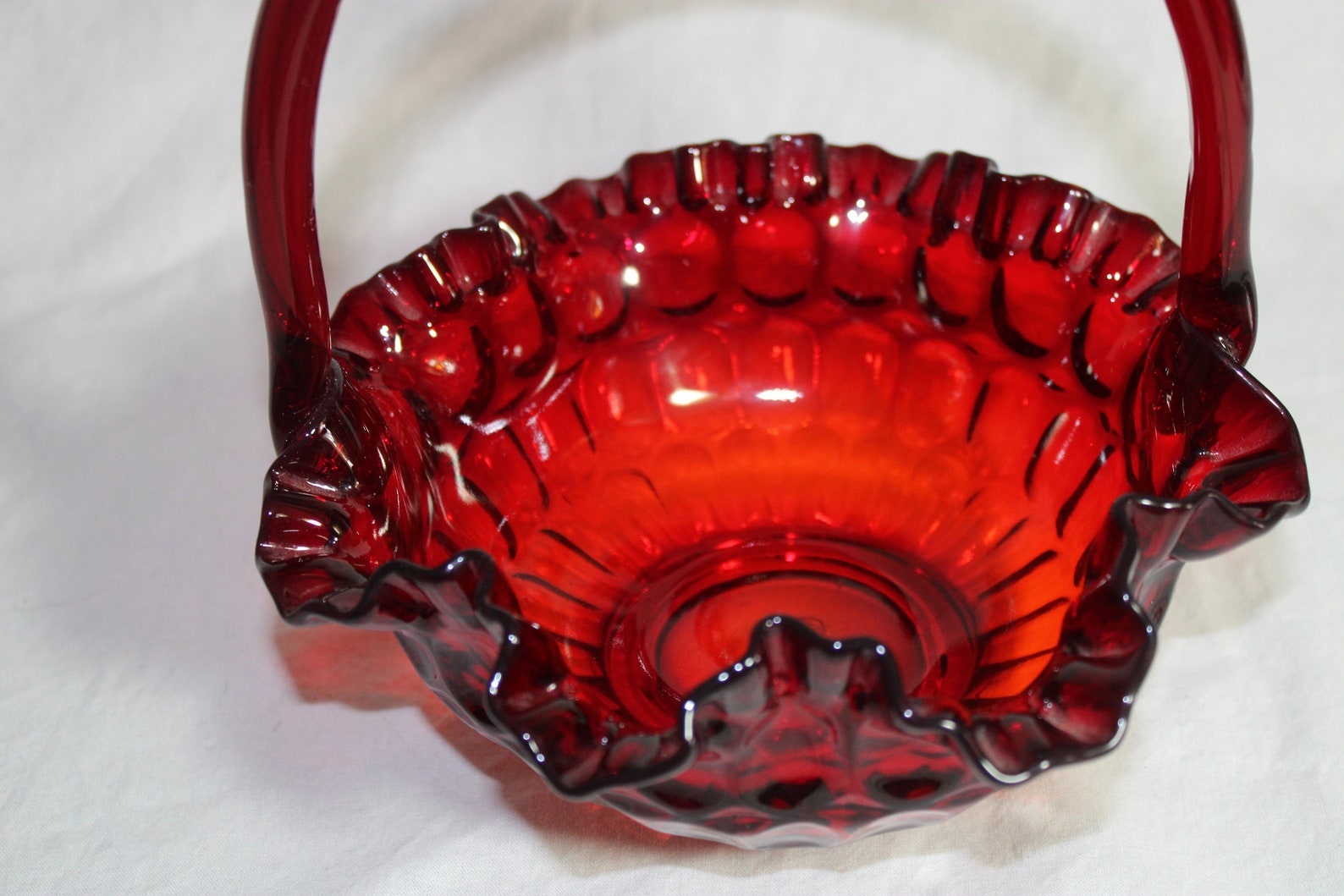 Fenton Art Glass Ruby Red 8 Brides Basket Thumbprint - Etsy