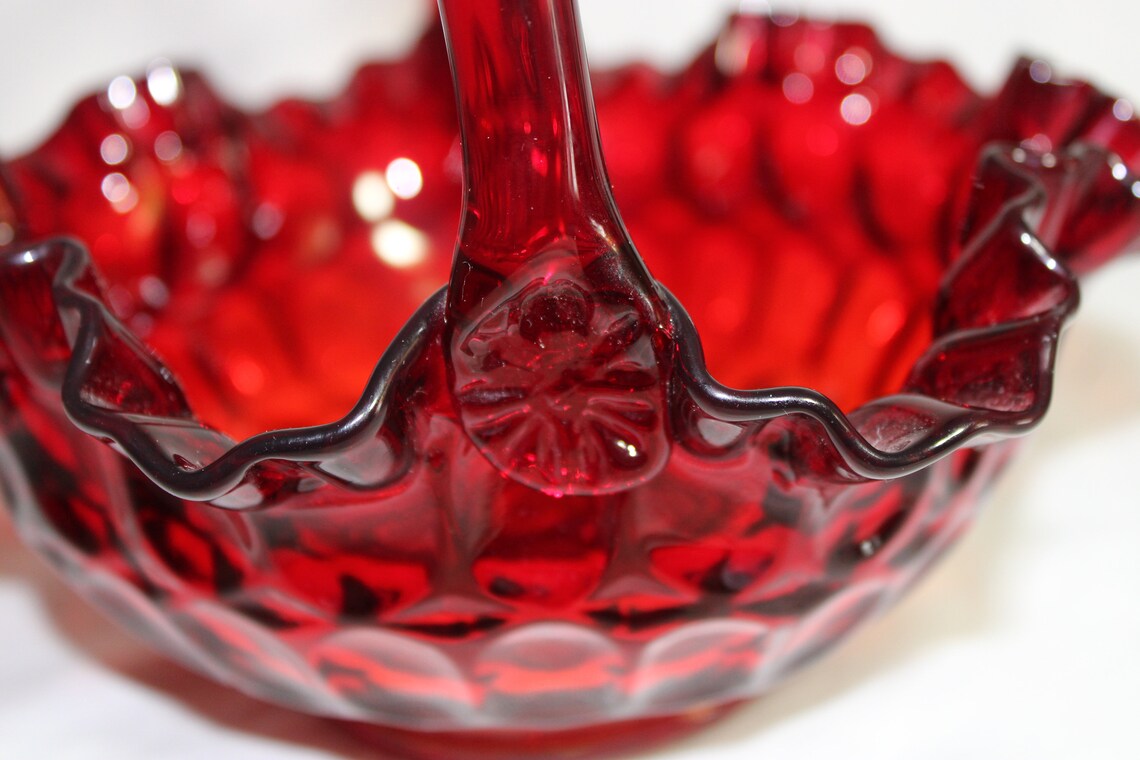 Fenton Art Glass Ruby Red 8 Brides Basket Thumbprint - Etsy