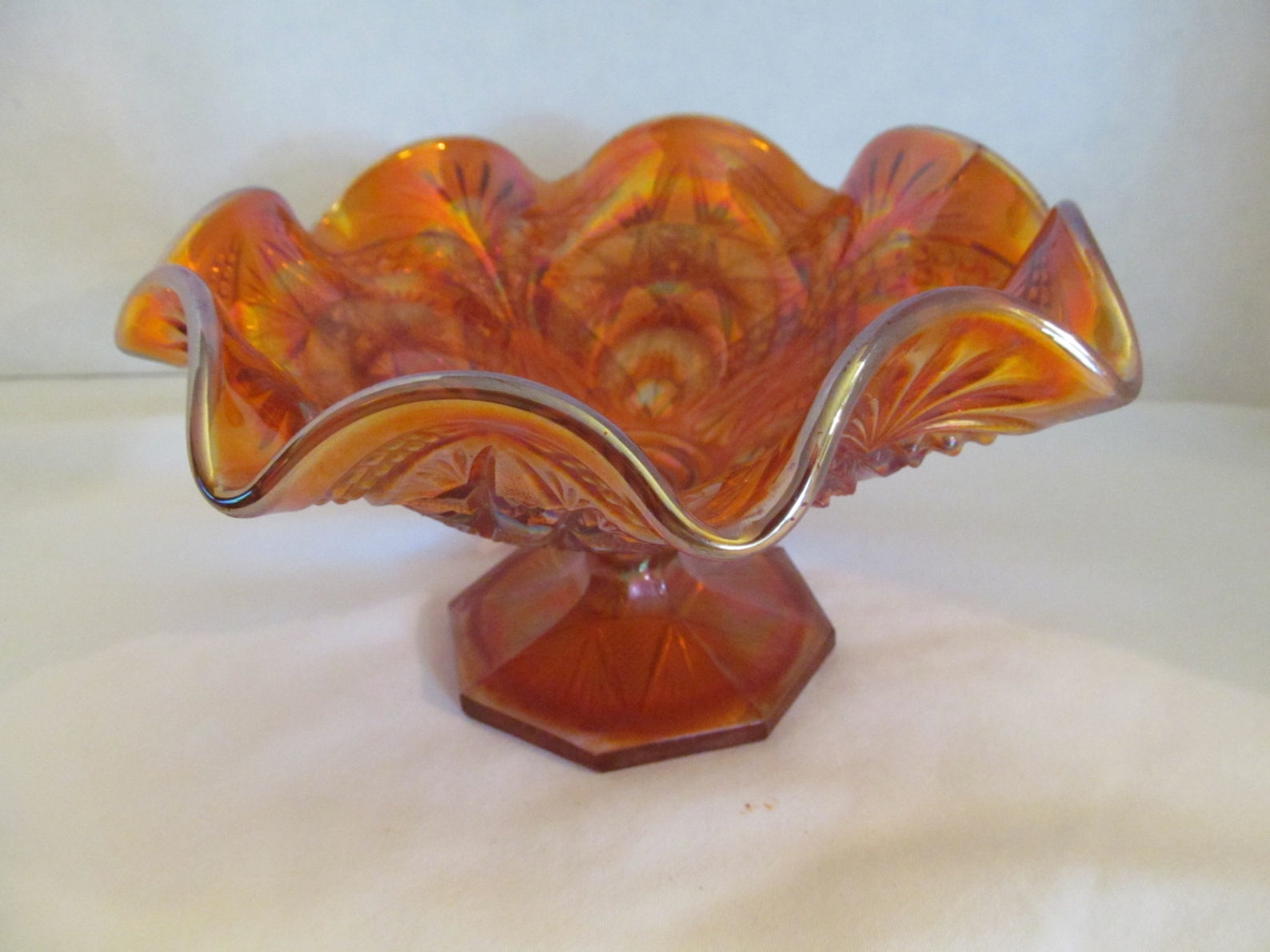 Imperial Glass Compote Marigold Scroll Embossed Scalloped Edge Eastern ...