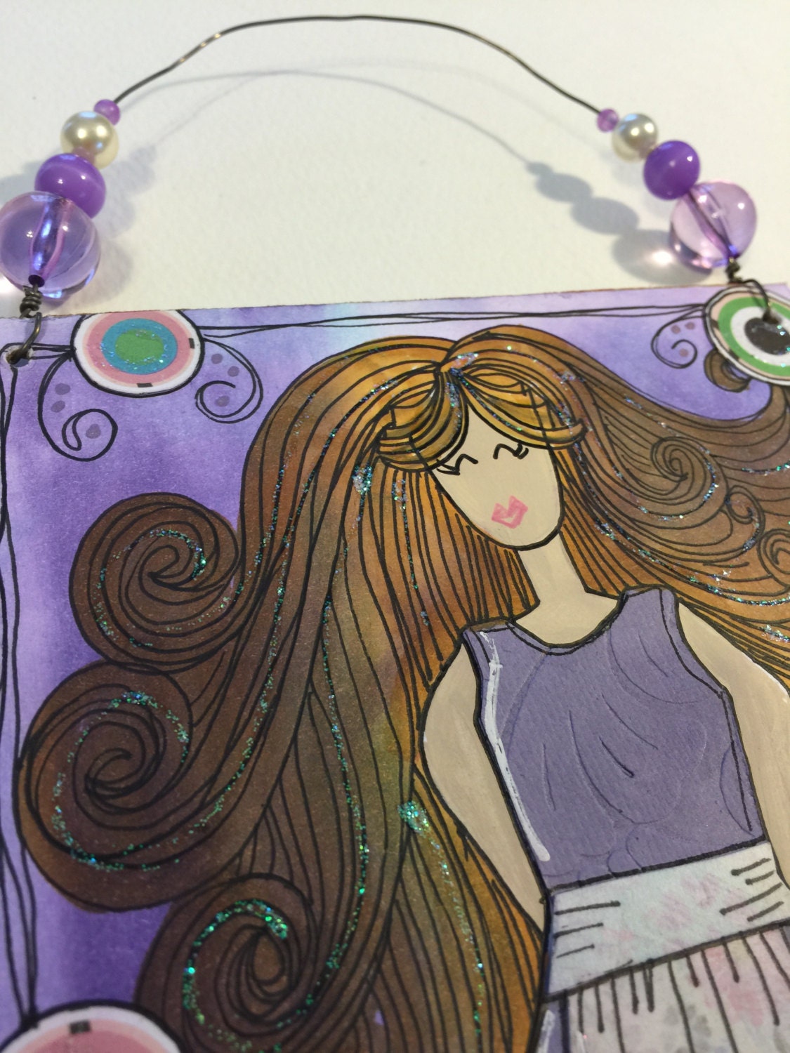 Whimsical Mixed Media 5" X 7" Hanging Sign Pretty Paper Girl With ...