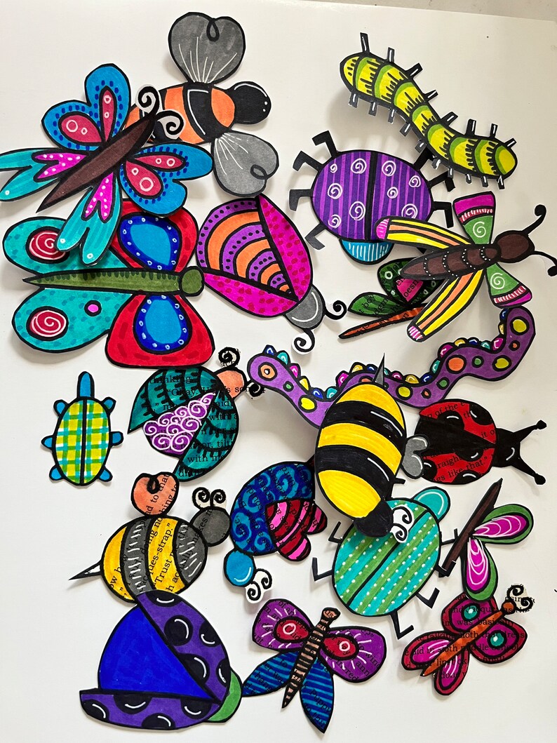 Hand Drawn Bugs Journal Fodder Paper Goodies for Art Journals, Card ...