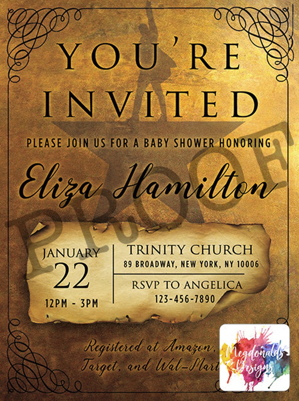 Hamilton Musical Invitation 5x7 Baby Shower Engagement Party | Etsy