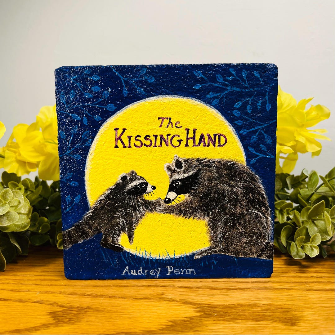 Raccoon Book/ the Kissing Hand/book Brick/garden Art/hand Painted - Etsy