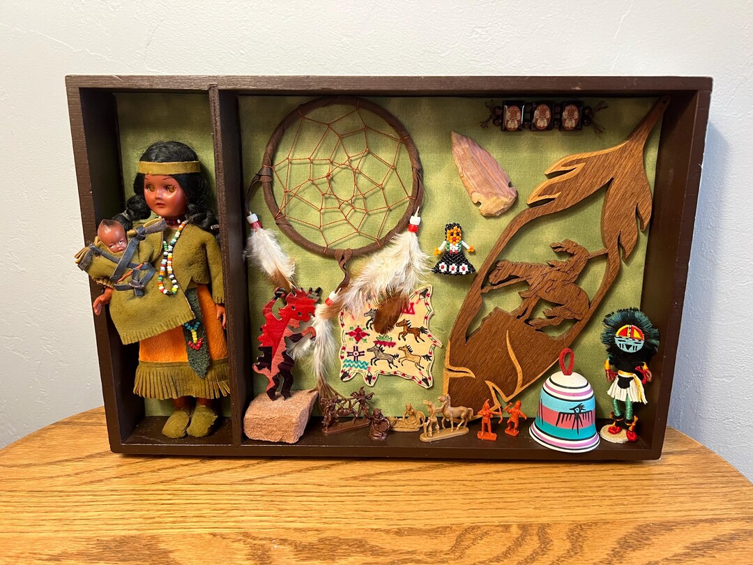 Native American Shadow Box/western Motifs/real Stone Arrowhead - Etsy