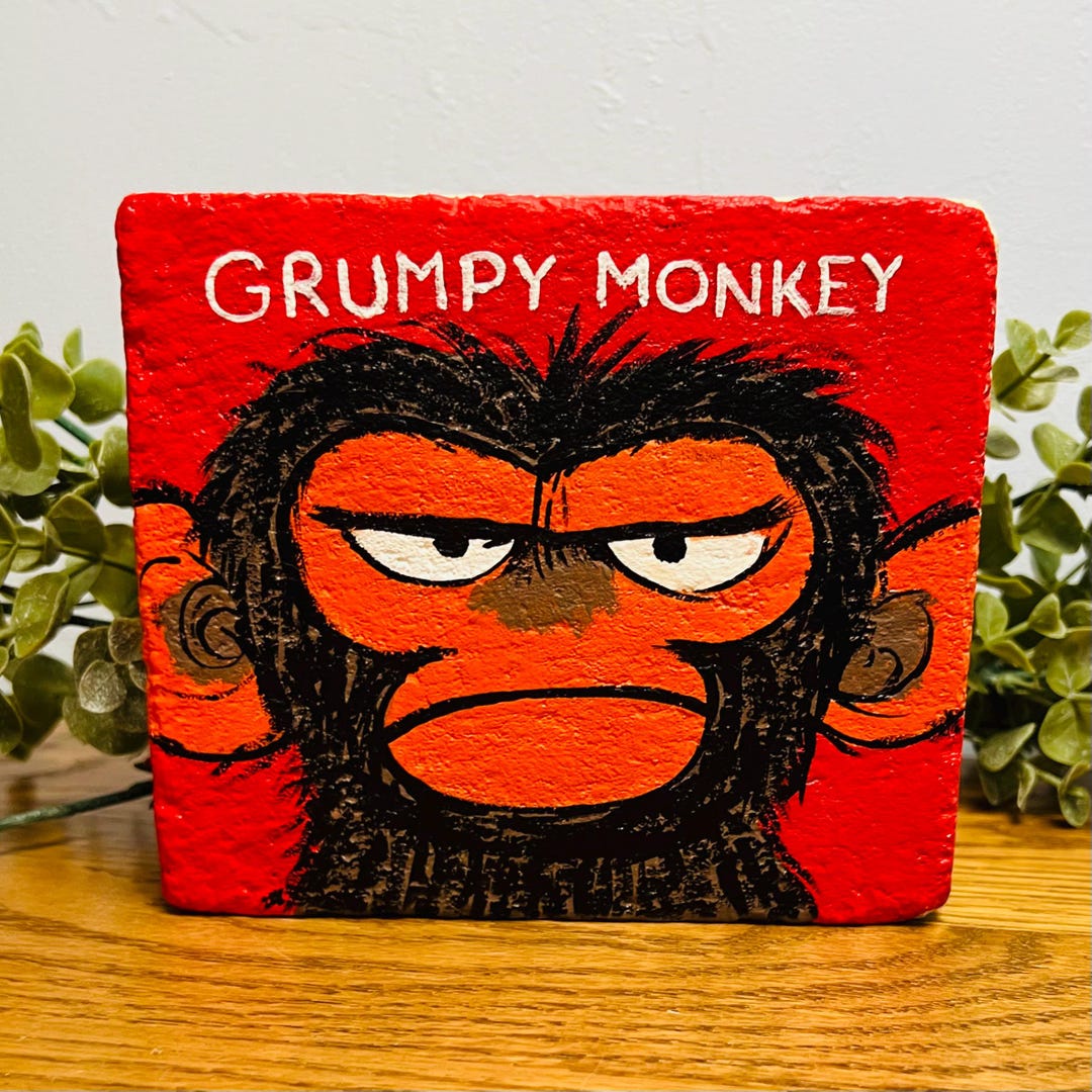 Grumpy Monkey/book Brick/hand-painted Garden Art/bookend/paper Weight ...
