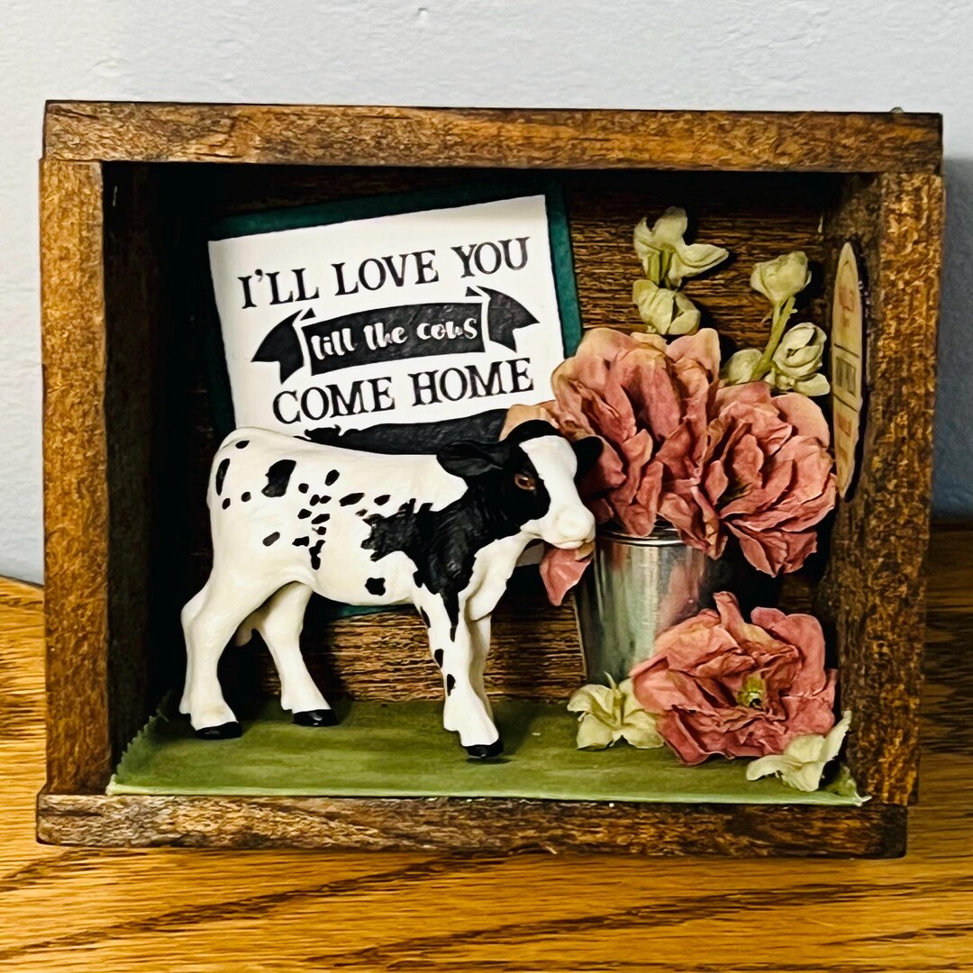 Holstein Calf and Flowers Shadow Box/printed Cow Box - Etsy