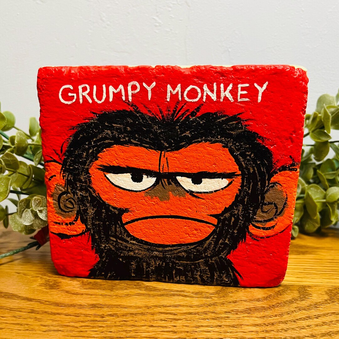 Grumpy Monkey/book Brick/hand-painted Garden Art/bookend/paper Weight ...