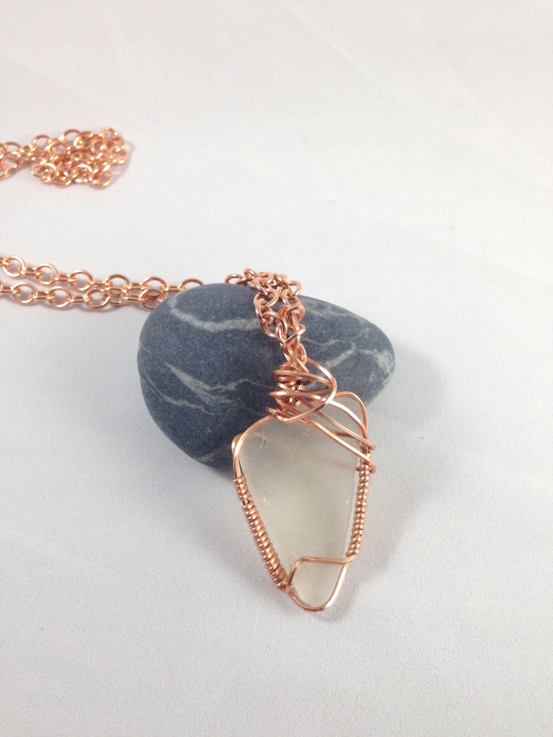 Bijoux en verre de mer, collier de verre de mer réversible blanc ...