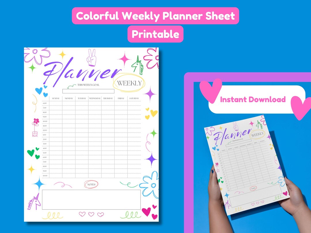 Weekly Planner Printable Colorful, Weekly Printable Planner Template ...