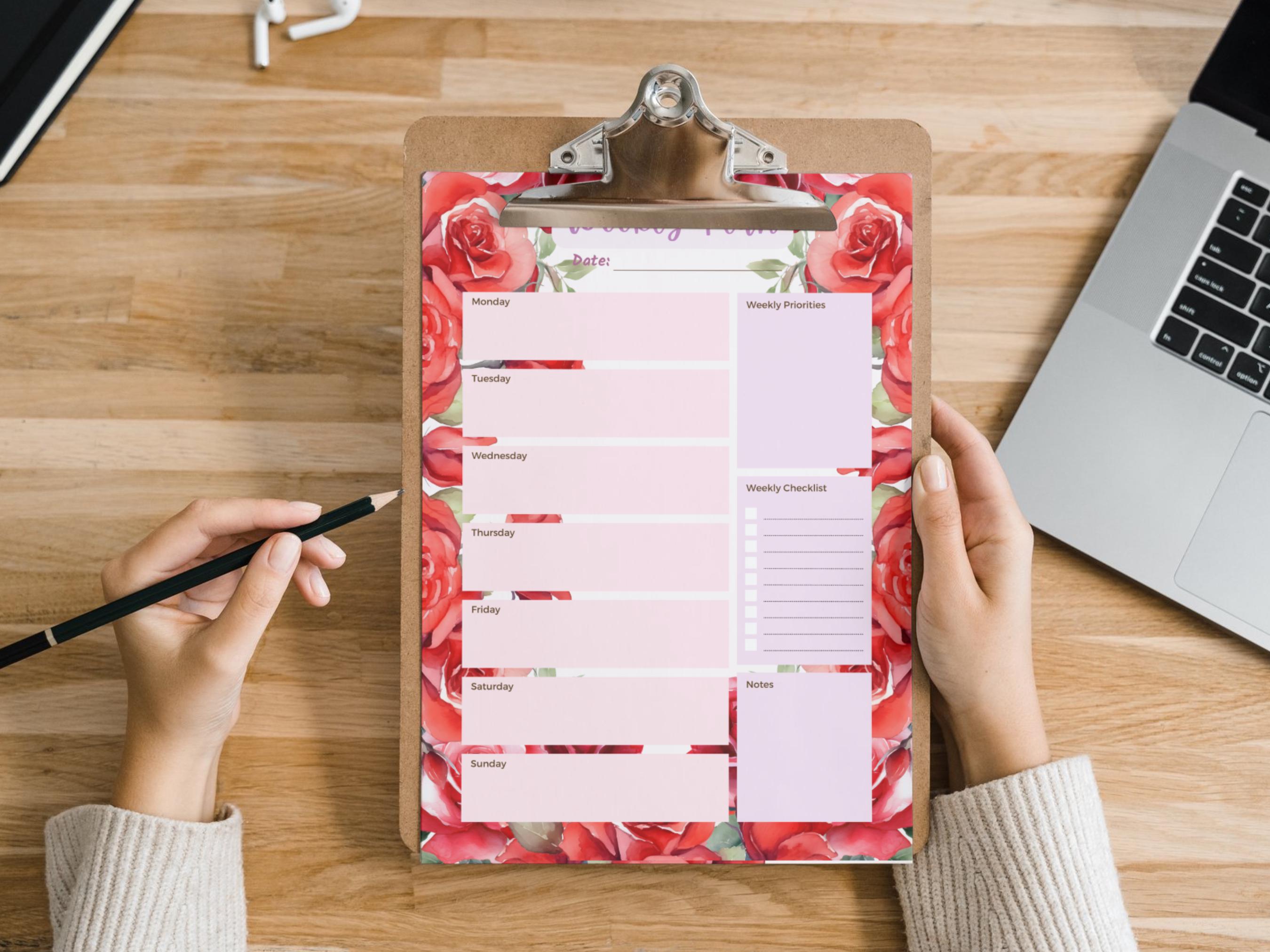Roses Weekly Planner Printable, Weekly Printable Planner Template ...