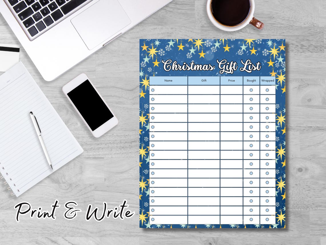 Christmas Holiday Gift Check List, Planner, Productivity, Tasks, List ...