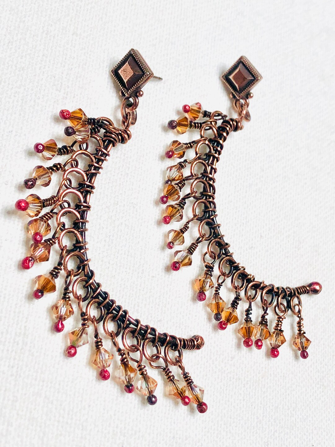Handmade Wire Wrapped Crescent Half Moon Shaped Looped Crystal Copper ...