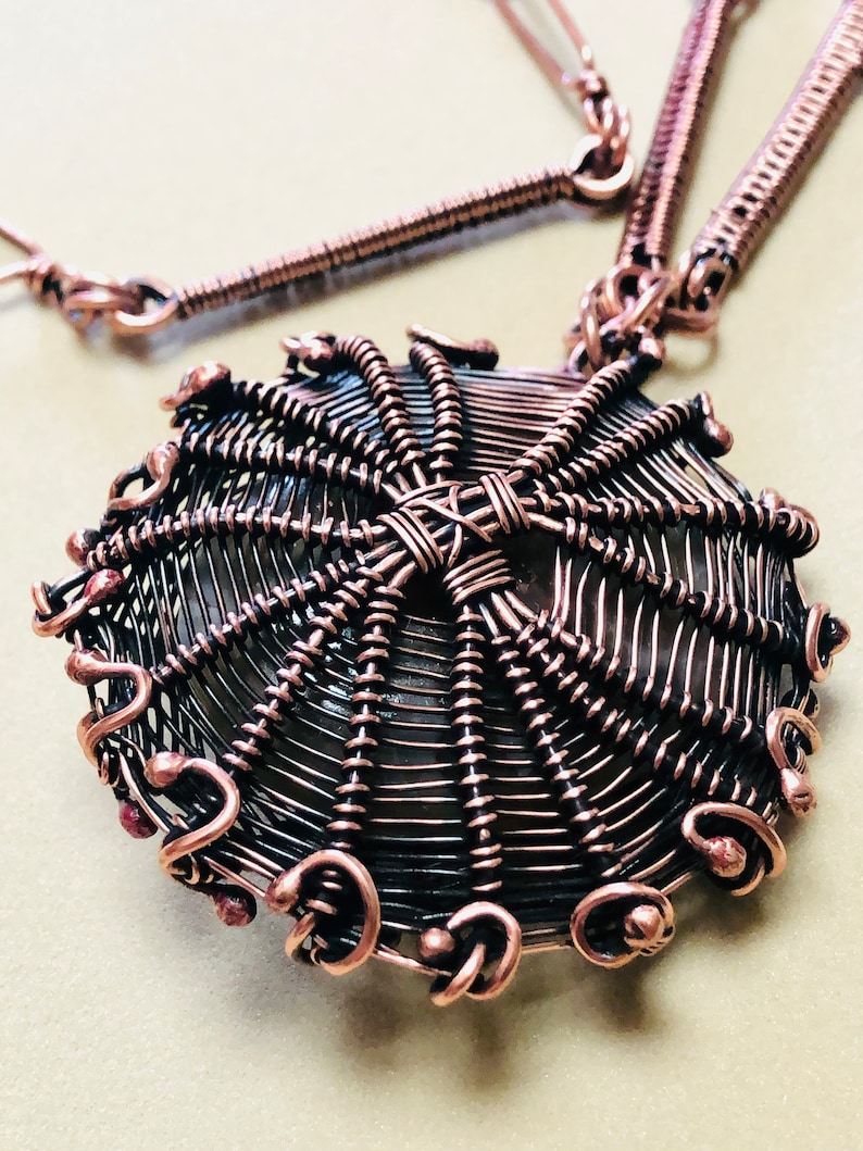 Handmade Wire Wrapped Large Round Copper Pendant in Basket Weave and ...