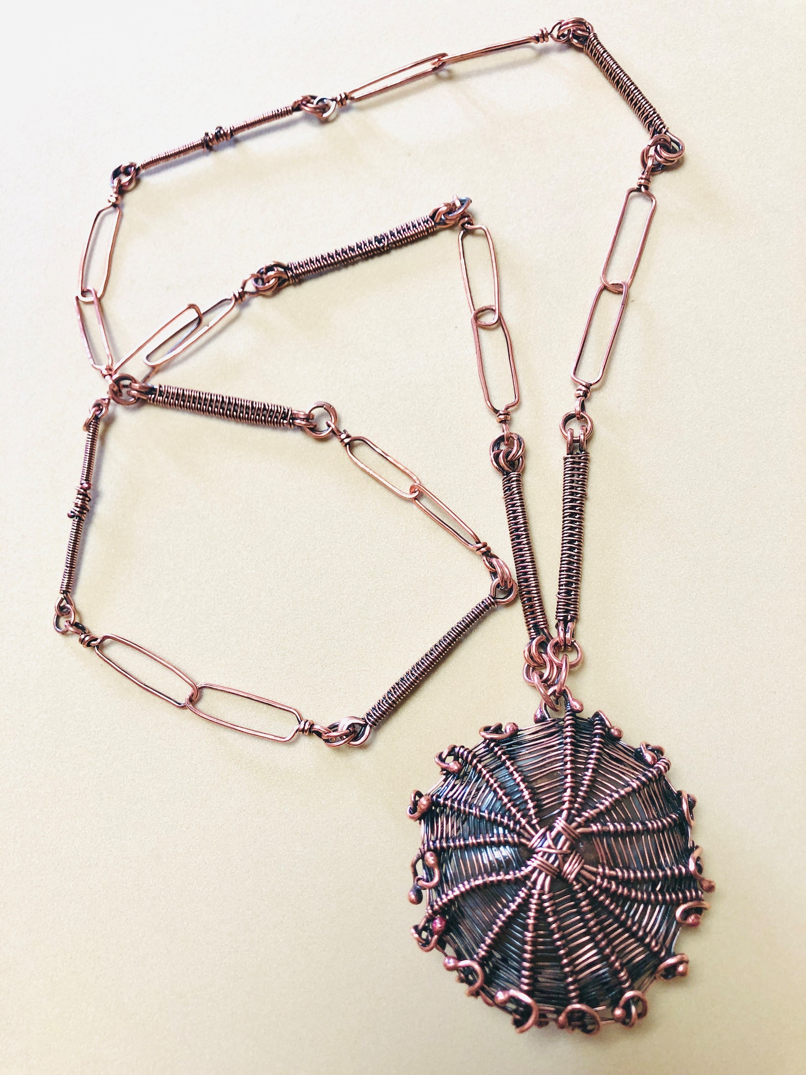Handmade Wire Wrapped Large Round Copper Pendant in Basket Weave and ...