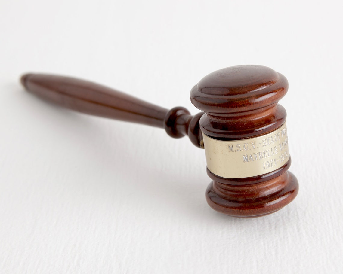 Vintage 1970s Wood Gavel With Engraved Metal Band, Maybelle Kennedy ...