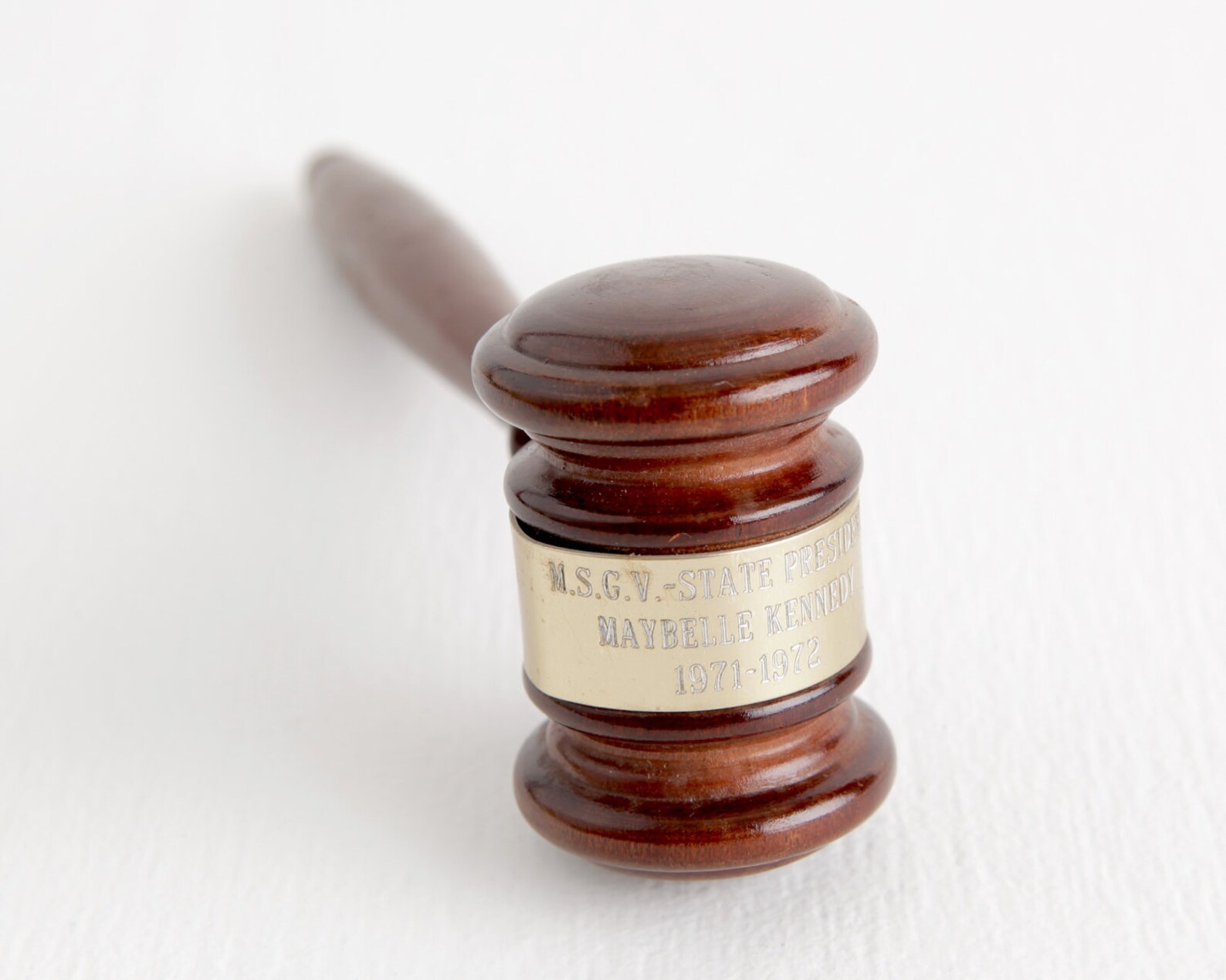 Vintage 1970s Wood Gavel With Engraved Metal Band, Maybelle Kennedy ...