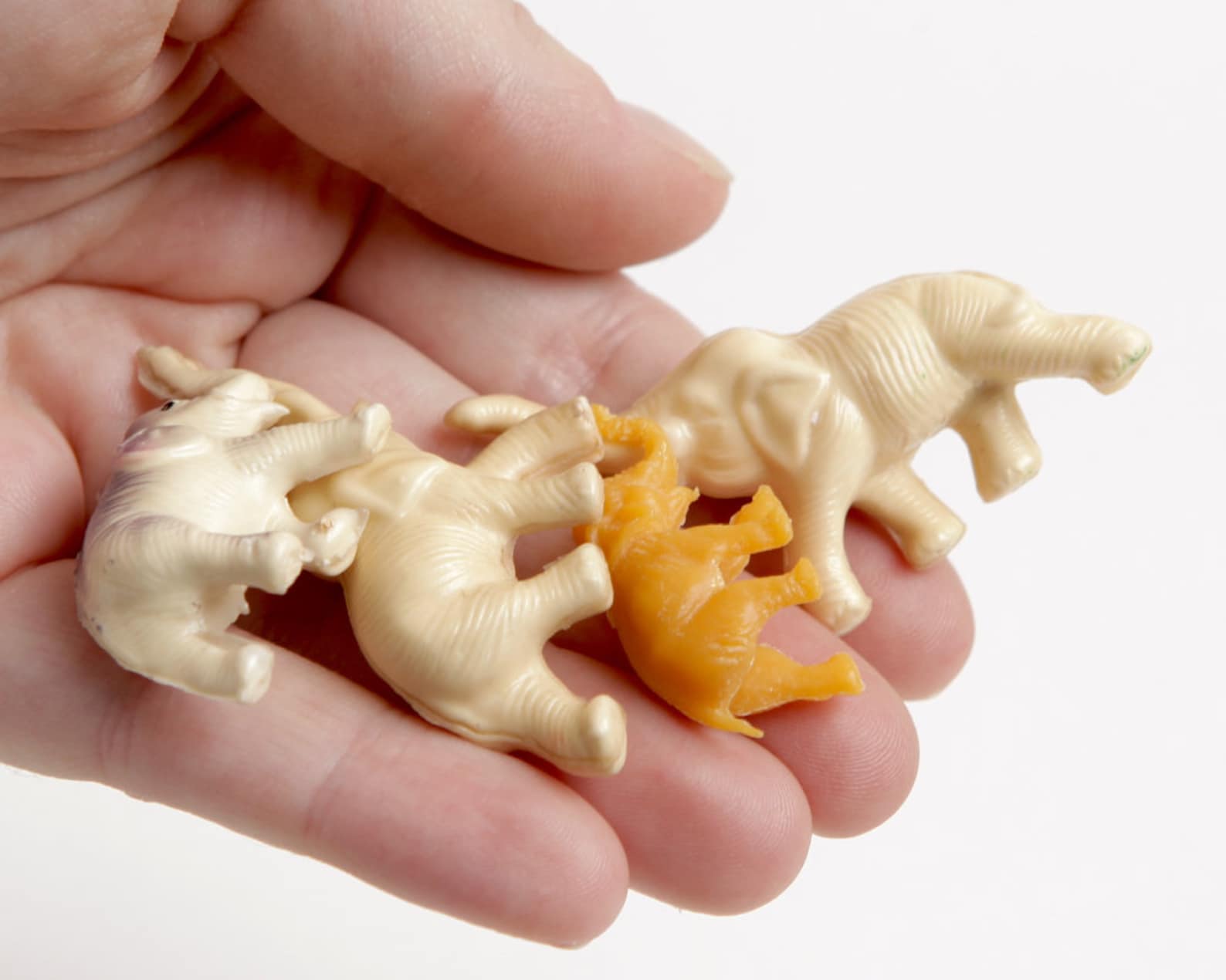Vintage Miniature Elephants, Trio of White Elephants and One Amber ...