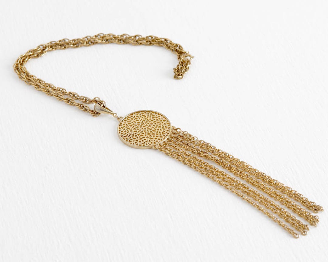 Vintage 1960s Round Gold Medallion Necklace With Hanging Chains - Etsy