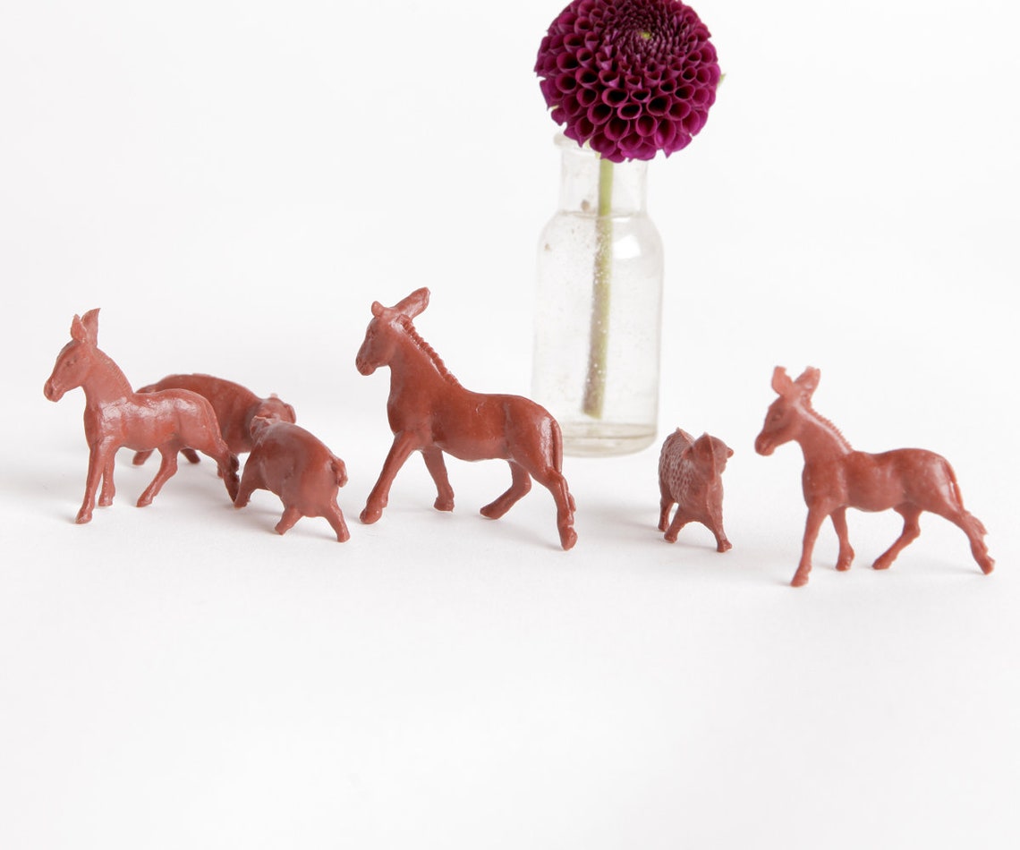 Vintage Midcentury Farm Set With Mules, Pigs, and Sheep in Brown ...
