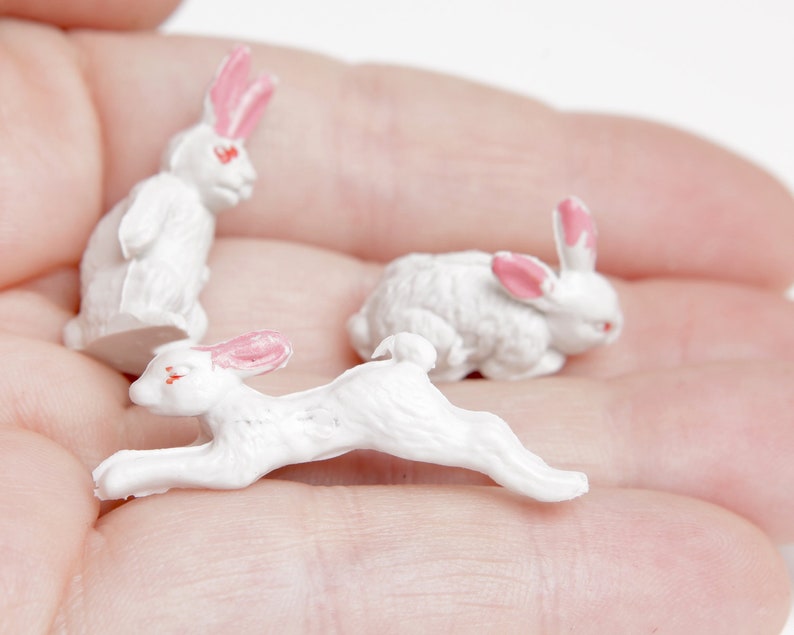 Vintage Five Tiny White Rabbit Figurines Miniature Plastic | Etsy