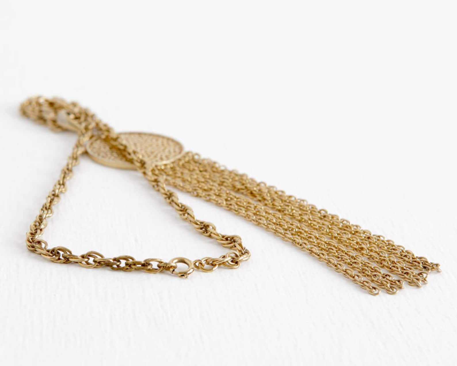 Vintage 1960s Round Gold Medallion Necklace With Hanging Chains - Etsy