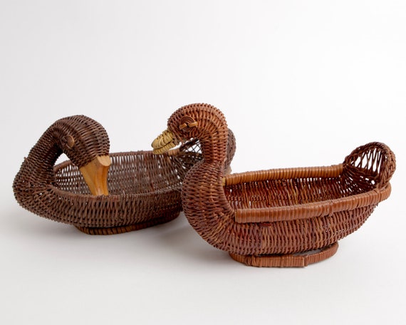 Vintage Pair of Wicker Duck Baskets Fall Decor Thanksgiving - Etsy