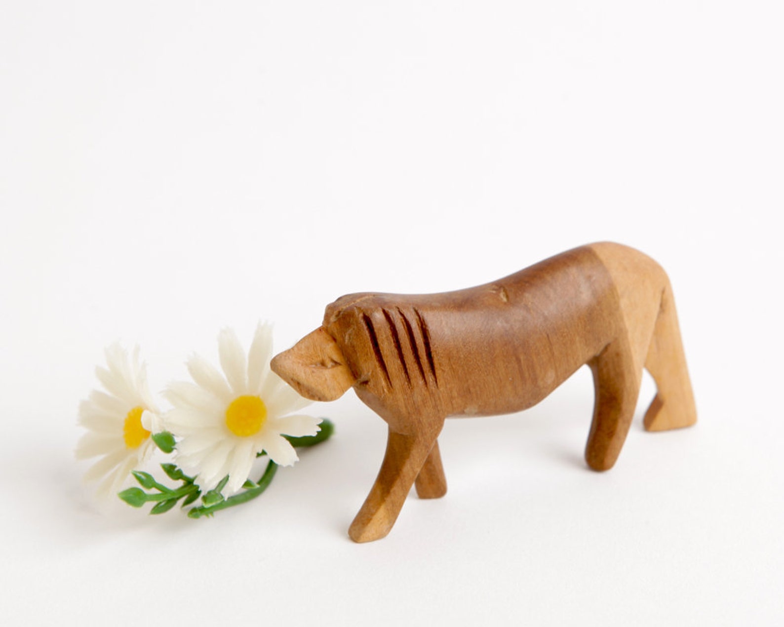 Vintage Hand Carved Lion Figurine Small Wood Lion - Etsy