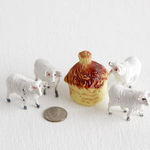 Vintage Set of Four of Tiny Sheep With Haystack, Miniature Sheep and ...