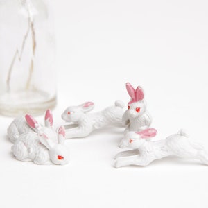 Vintage Five Tiny White Rabbit Figurines, Miniature Plastic Albino ...